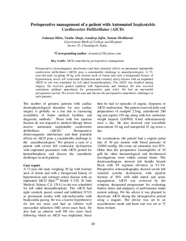 (PDF) Perioperative management of a patient with Automated Implantable ...