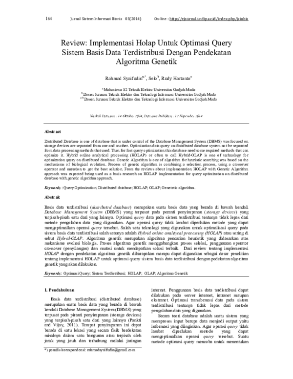 (PDF) Review: Implementasi Holap Untuk Optimasi Query Sistem Basis Data Terdistribusi Dengan ...