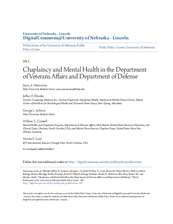 (PDF) Chaplaincy and mental health in the department of Veterans ...
