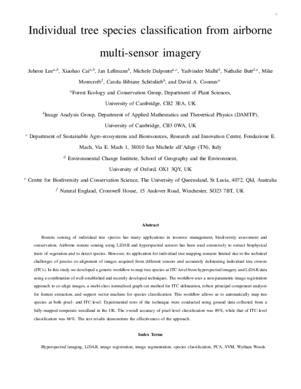 (PDF) Individual Tree Species Classification From Airborne Multisensor Imagery Using Robust PCA