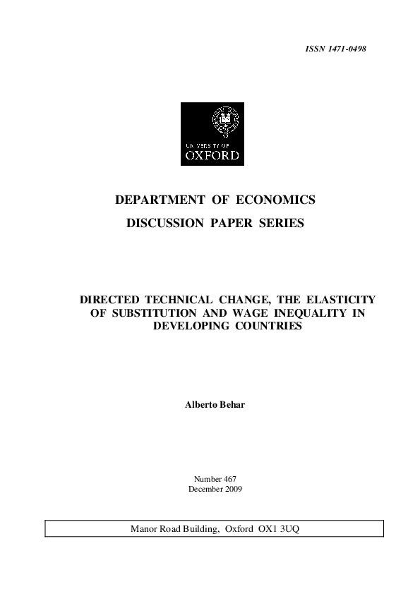 (PDF) Directed technical change, the elasticity of substitution and ...