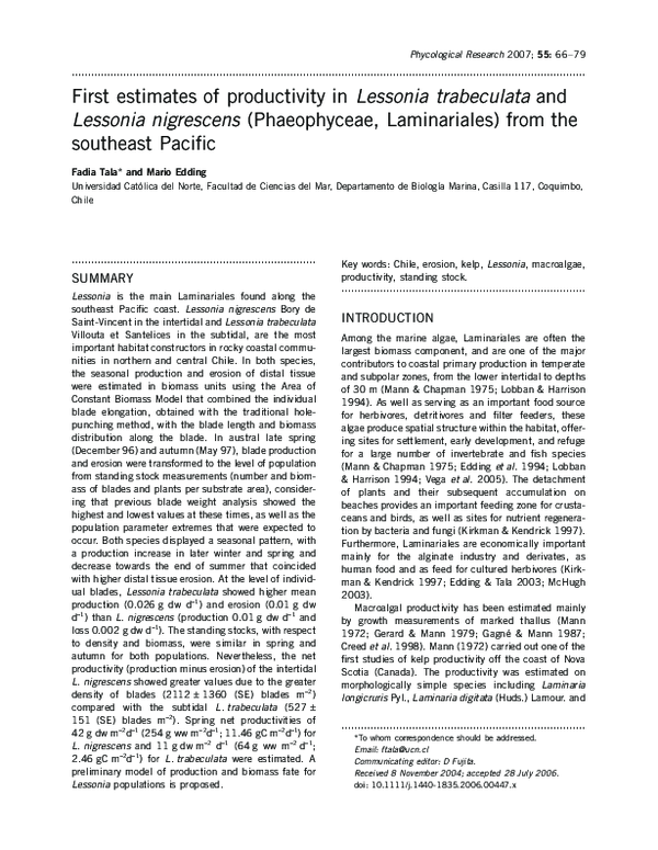(PDF) First estimates of productivity in Lessonia trabeculata and ...