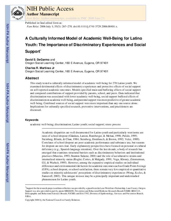 (PDF) A Culturally Informed Model of Academic Well-Being for Latino ...