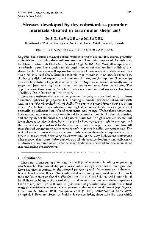 (PDF) Stresses developed by dry cohesionless granular materials sheared ...