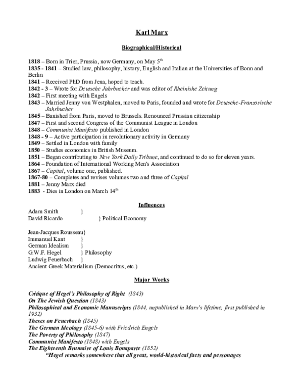 (DOC) Introductory Marx Handout