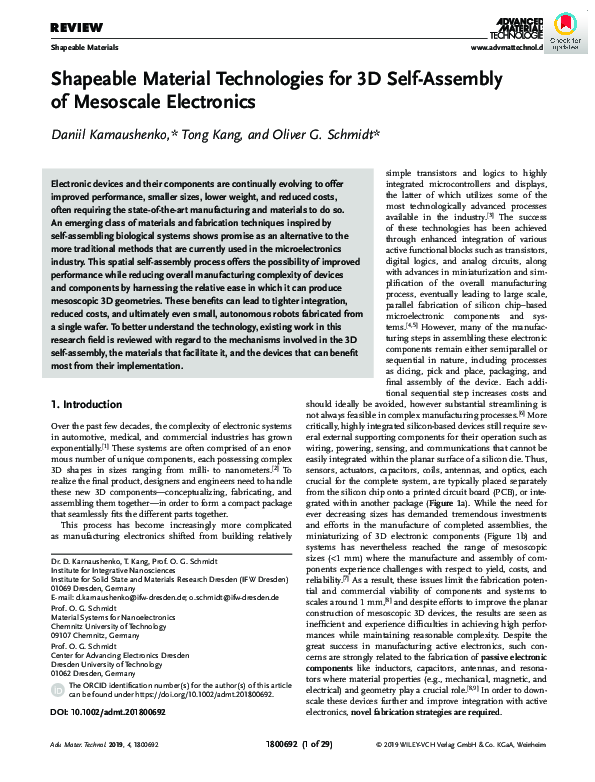 (PDF) Shapeable Material Technologies for 3D Self-Assembly of Mesoscale ...