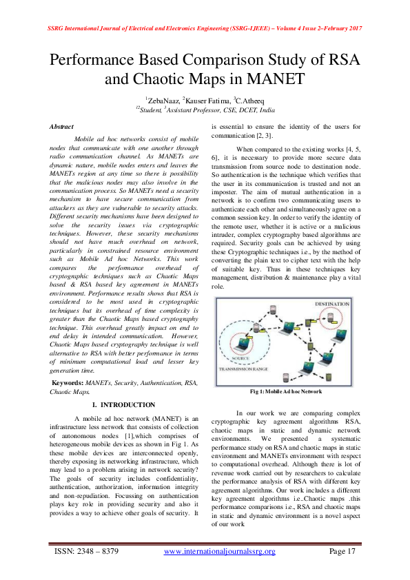 (PDF) Performance Based Comparison Study of RSA and Chaotic Maps in MANET
