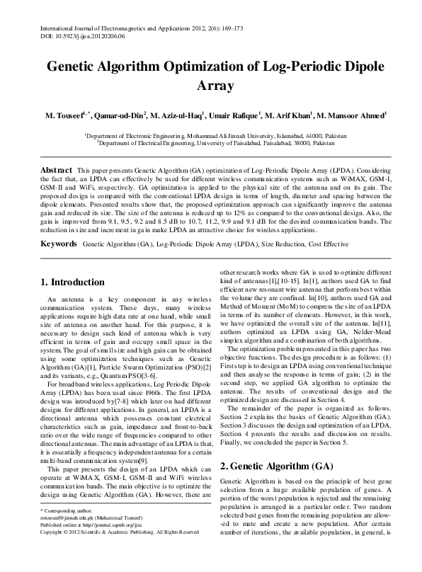 (PDF) Genetic Algorithm Optimization of Log-Periodic Dipole Array