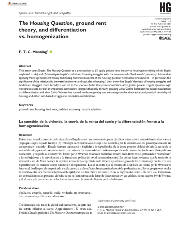 (PDF) The Housing Question, ground rent theory, and differentiation vs ...