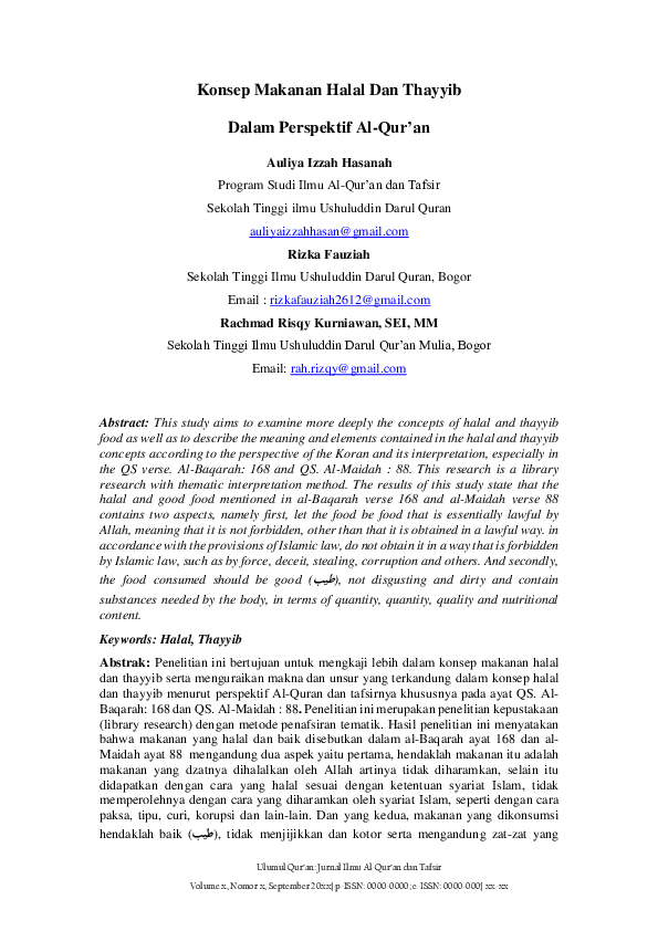 (PDF) Konsep Makanan Halal Dan Thayyib Dalam Perspektif Al-Qur'an