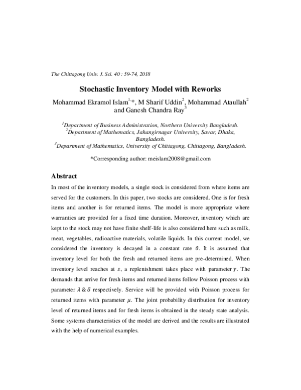 (PDF) Stochastic Inventory Model with Reworks