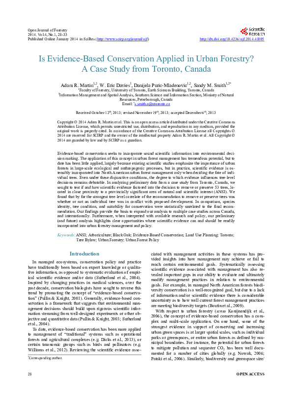 (PDF) Is Evidence-Based Conservation Applied in Urban Forestry? A Case ...