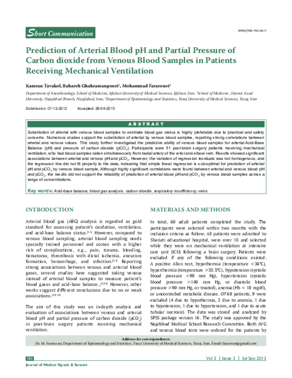 (PDF) Prediction of Arterial Blood pH and Partial Pressure of Carbon ...