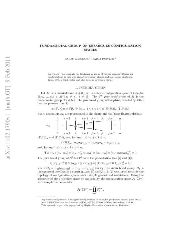 (PDF) Fundamental group of Desargues configuration spaces