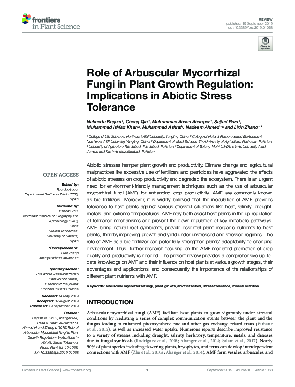 (PDF) Role of Arbuscular Mycorrhizal Fungi in Plant Growth Regulation: Implications in Abiotic ...