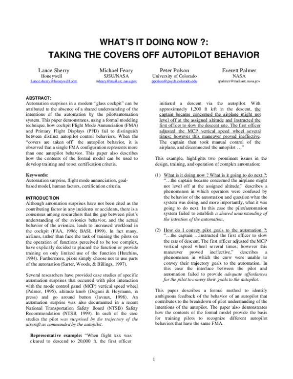 (PDF) What’s it doing now? Taking the covers off autopilot behavior