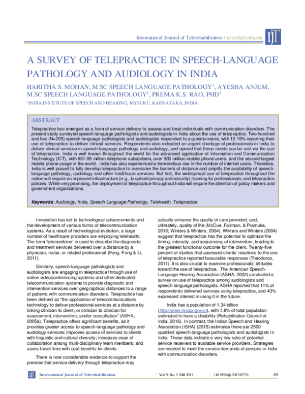 (PDF) A Survey of Telepractice in Speech-Language Pathology and ...