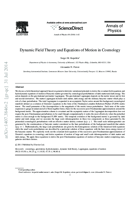 Pdf Dynamic Field Theory And Equations Of Motion In Cosmology