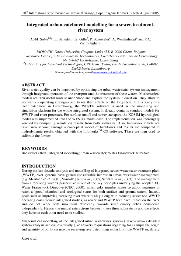 (PDF) Integrated urban catchment modelling for a sewer-treatment-river system