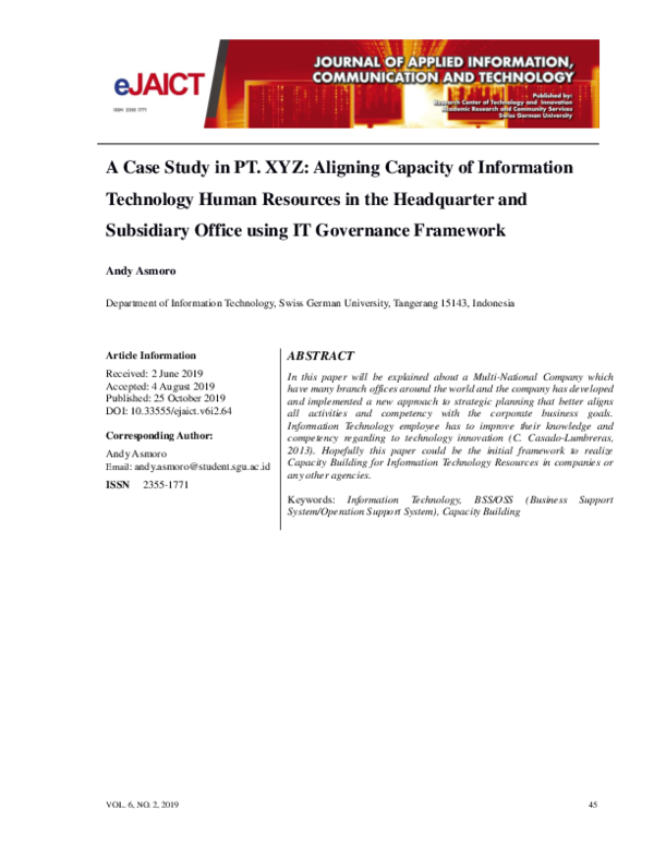 (PDF) A Case Study in PT. XYZ: Aligning Capacity of Information ...