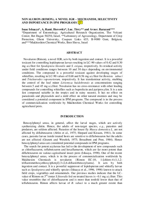 (PDF) Novaluron (Rimon), a novel IGR--mechanism, selectivity and ...