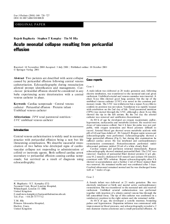 (PDF) Acute neonatal collapse resulting from pericardial effusion