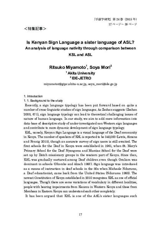 (PDF) Is Kenyan Sign Language a sister language of ASL?