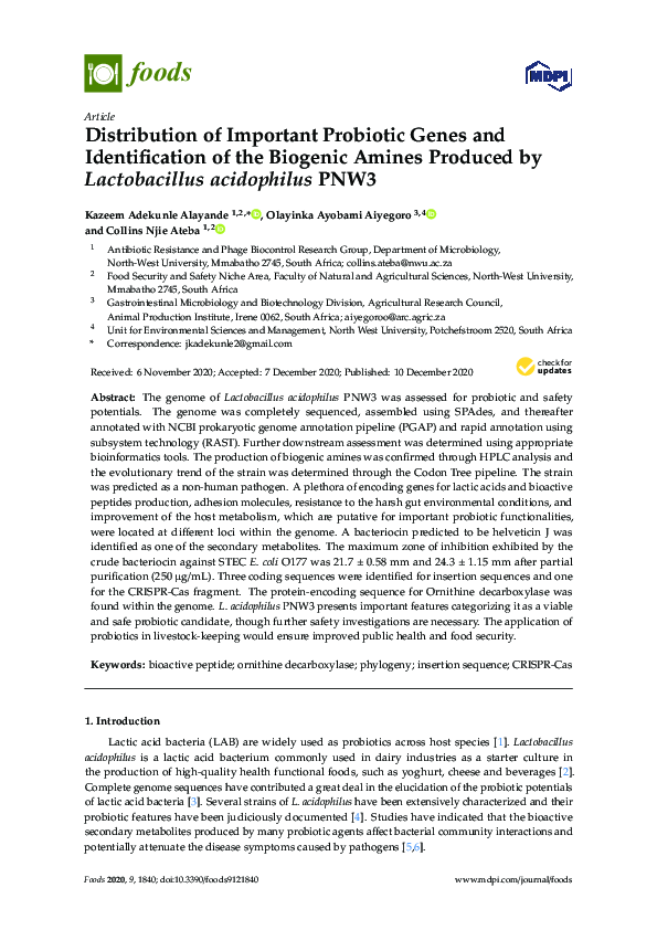(PDF) Distribution of Important Probiotic Genes and Identification of the Biogenic Amines ...