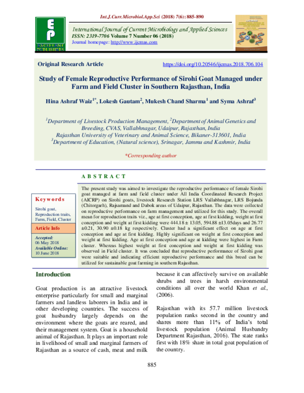 (PDF) Study of Female Reproductive Performance of Sirohi Goat Managed ...