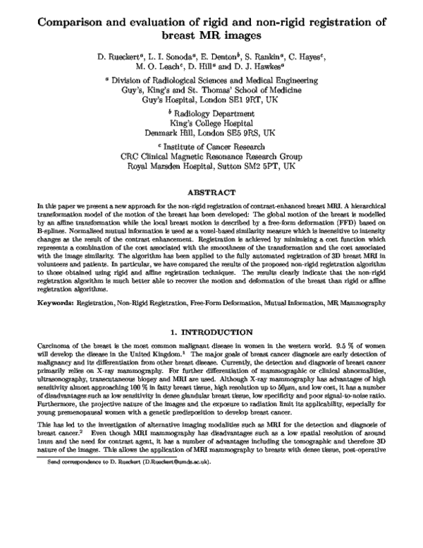 (PDF) Comparison and evaluation of rigid and non-rigid registration of breast MR images