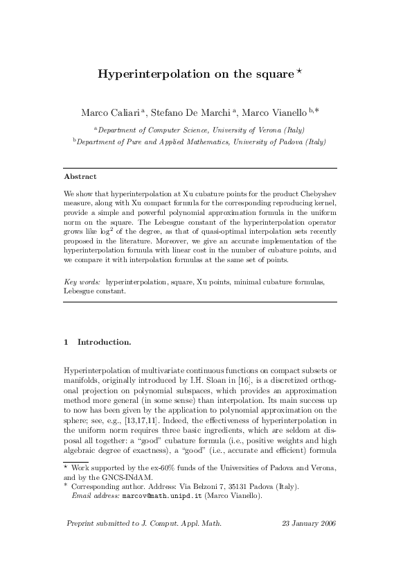 (PDF) Hyperinterpolation on the square