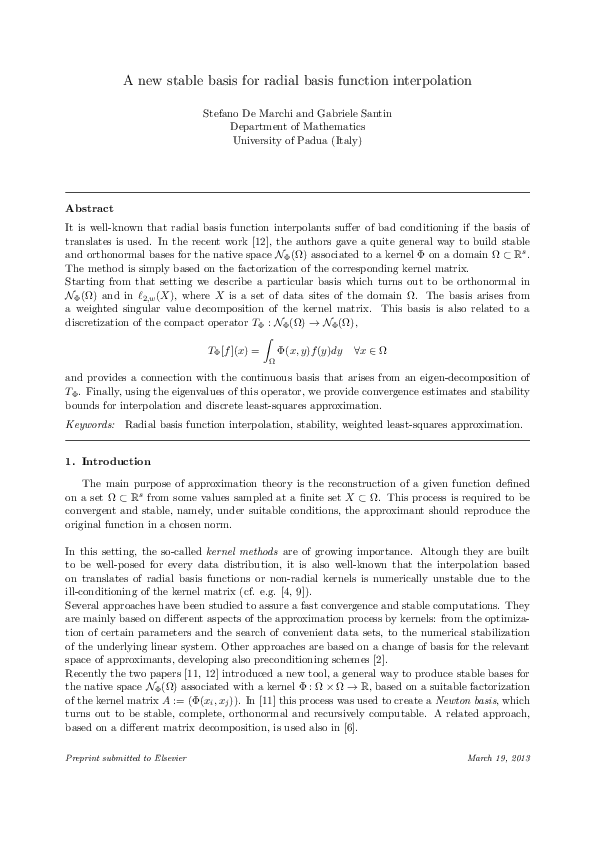 (PDF) A new stable basis for radial basis function interpolation