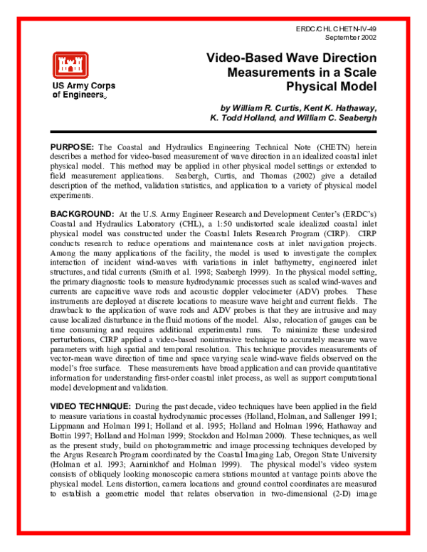 (PDF) Video-Based Wave Direction Measurements in a Scale Physical Model
