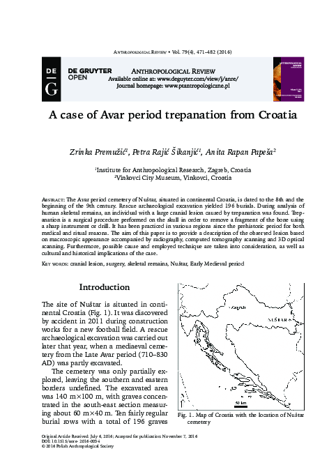 (PDF) A case of Avar period trepanation from Croatia