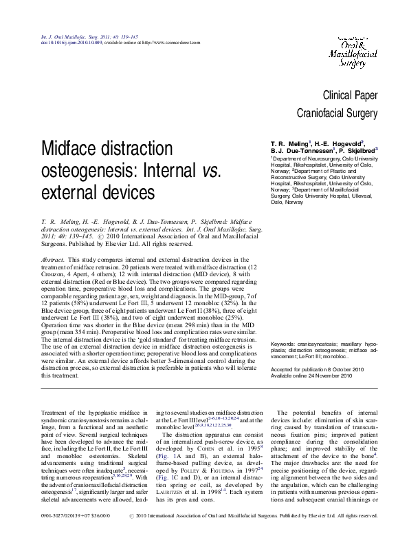 (PDF) Midface distraction osteogenesis: internal vs. external devices