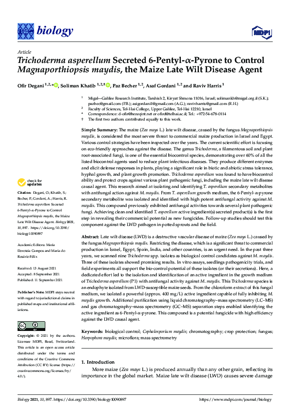 (PDF) Trichoderma asperellum Secreted 6-Pentyl-α-Pyrone to Control Magnaporthiopsis maydis, the ...