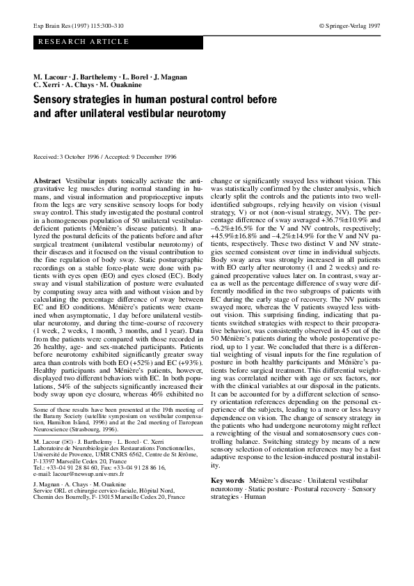 (PDF) Sensory strategies in human postural control before and after ...
