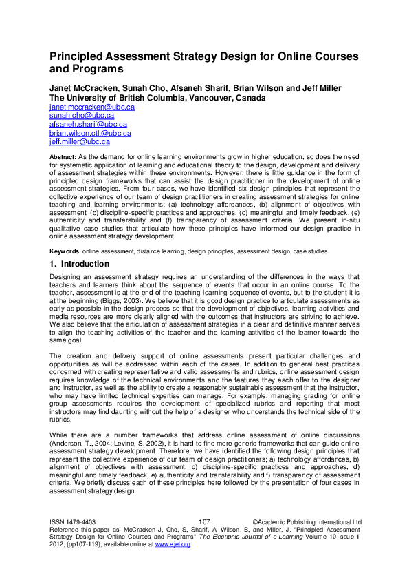 (PDF) Principled Assessment Strategy Design for Online Courses and ...