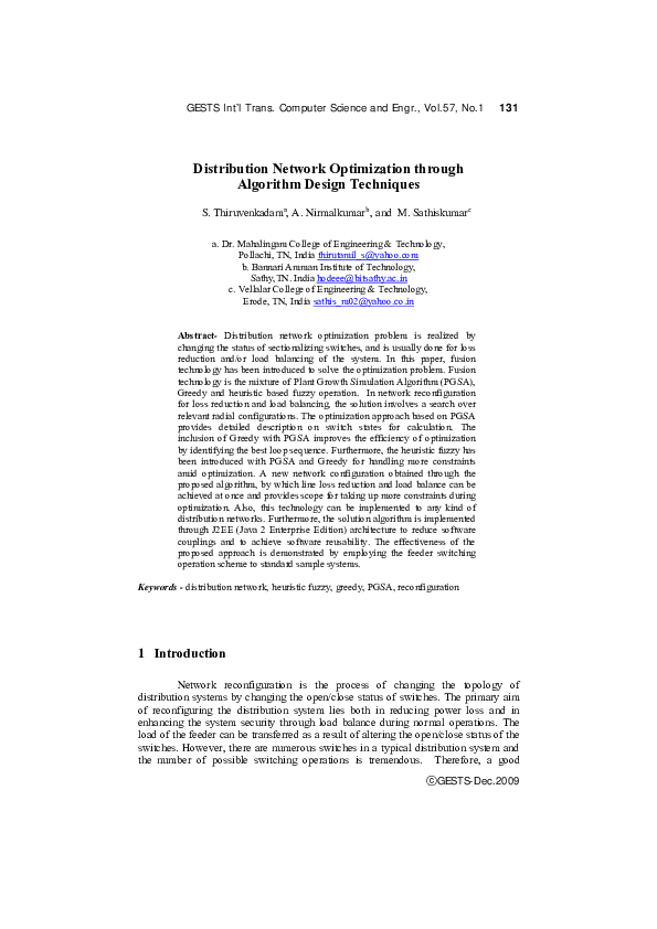 Pdf Distribution Network Optimization Through Algorithm Design Techniques