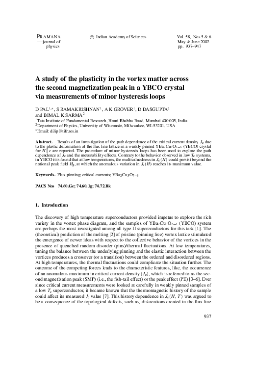 (PDF) A study of the plasticity in the vortex matter across the second ...