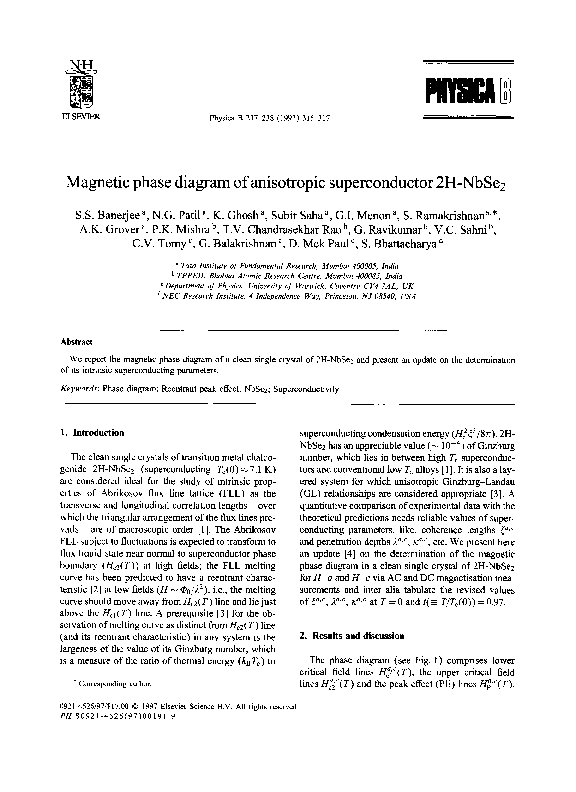 (PDF) Magnetic phase diagram of anisotropic superconductor 2H-NbSe2