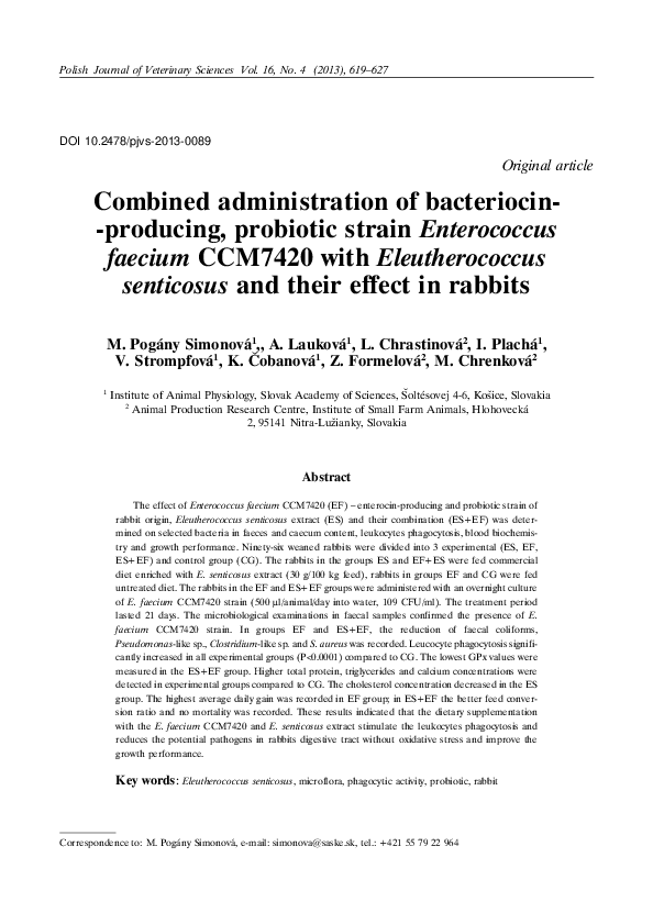 Pdf Combined Administration Of Bacteriocin Producing Probiotic Strain Enterococcus Faecium
