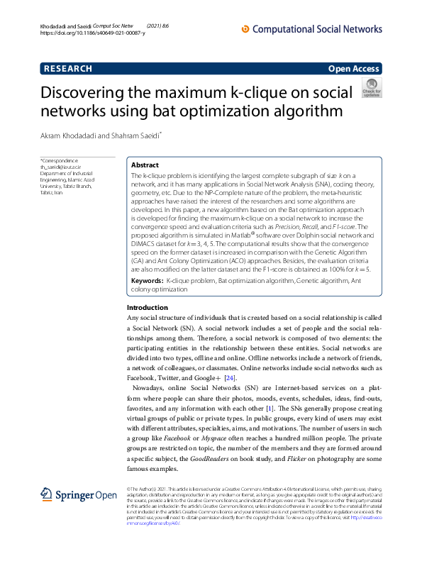 (PDF) Bat Optimization for Maximum k-Clique Search