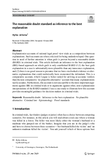 (PDF) The reasonable doubt standard as inference to the best explanation