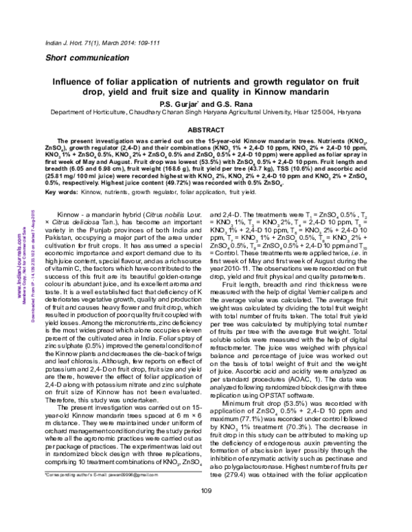 Pdf Influence Of Foliar Application Of Nutrients And Growth Regulator
