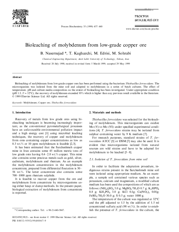 (PDF) Bioleaching of molybdenum from low-grade copper ore