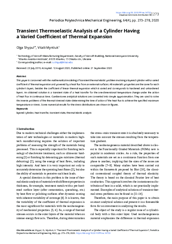 Pdf Transient Thermoelastic Analysis Of A Cylinder Having A Varied Coefficient Of Thermal