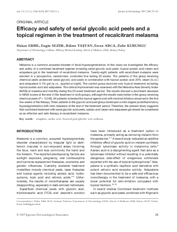 (PDF) Efficacy and safety of serial glycolic acid peels and a topical ...