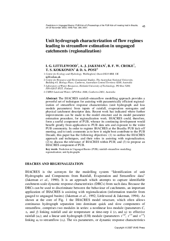 (PDF) Unit hydrograph characterization of flow regimes leading to a streamflow estimation in ...