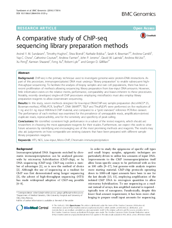 (PDF) A comparative study of ChIP-seq sequencing library preparation ...